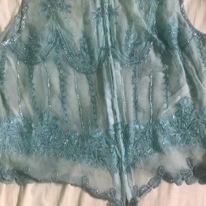Tops | Beautiful Silk Beaded Light Blue Top With Zipper | Poshmark